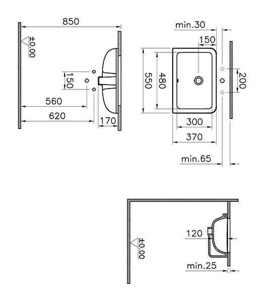 VitrA S20 Tezgahaltı lavabo 7475B003-0618 Dikdörtgen - 55x37 cm ...